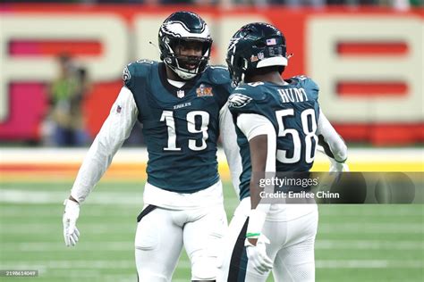 Josh Sweat And Jalyx Hunt Of The Philadelphia Eagles Celebrate In The