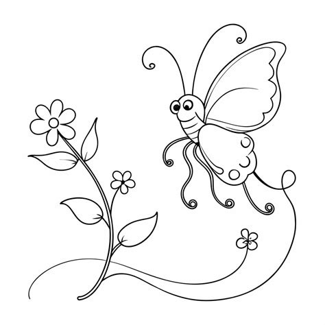 Um Desenho De Uma Borboleta Com Uma Flor E Uma Borboletta Sobre Ela