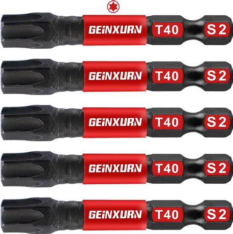 Geinxurn 5 Pieces T40 2 In Impact Tough Magnetic Insert Bit Set 40