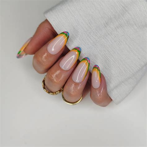 Tie Dye French Tip Press On Nails Rainbow 90s False Nails Etsy