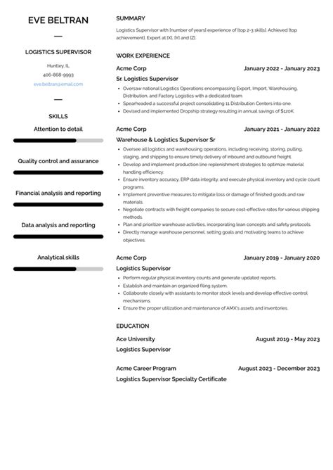 Logistics Supervisor Resume Examples And Templates