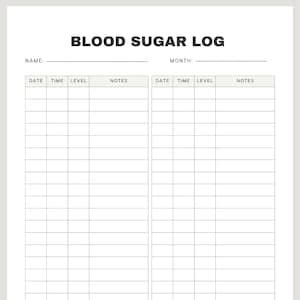 Blood Sugar Tracker Template Etsy