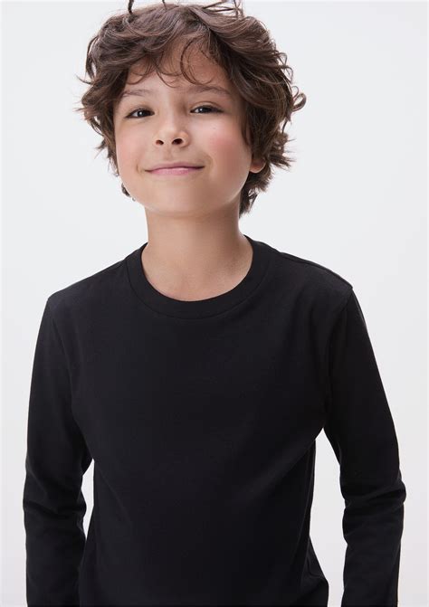 Camiseta Básica Infantil Menino Manga Longa Preto Hering