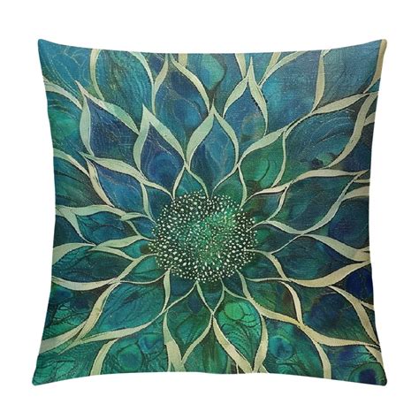 Nawypu Teal Dahlia Pillow Covers Teal Green Geometry Floral Couch