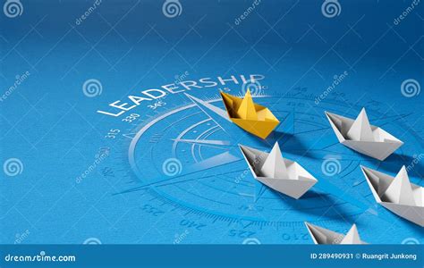 Leadership Concept Yellow Leader Boat Leading Whites On Compass Stock