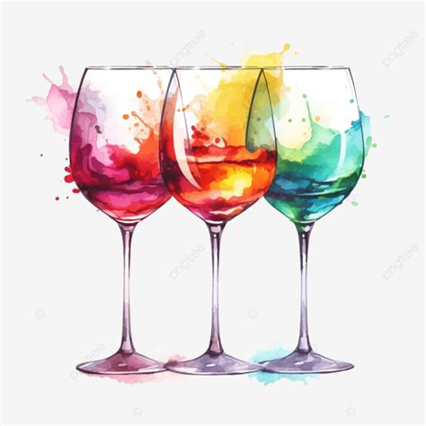 Colorful Wine Glasses Watercolor Clipart Ai Generated Wine Glasses