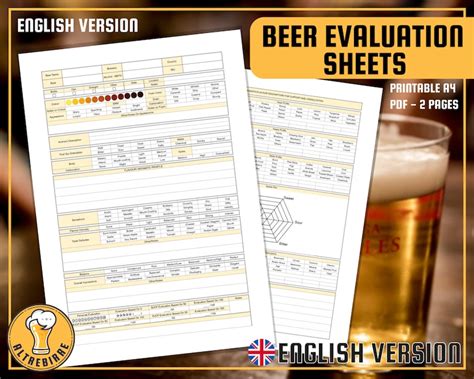 Beer Evaluation Sheets English Version Tasting Journal Beers