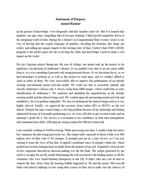 Cds Cmu Sop Draft Download Free Pdf Cognitive Science Computing