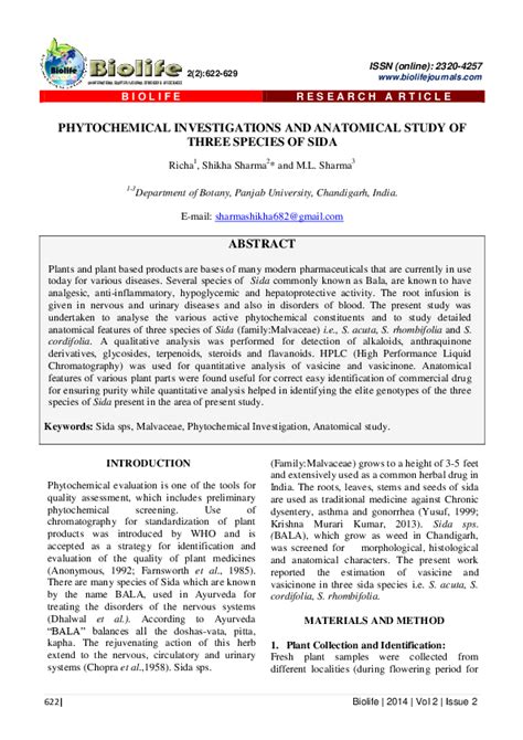 Pdf Phytochemical Investigations And Anatomical Study Of Three