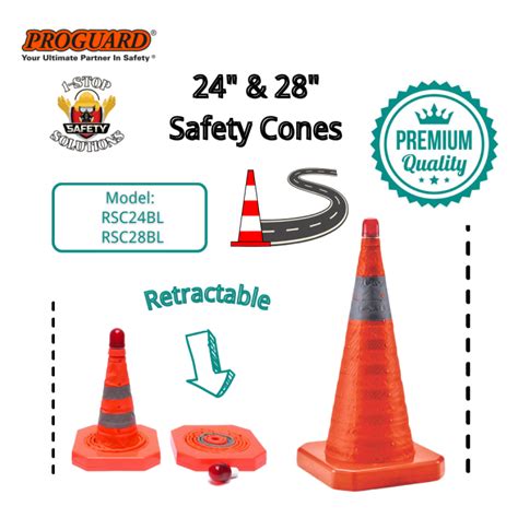 Proguard 24 Or 28 Retractable Movable Safety Cones C W Reflective And Blinking Light On Top Of