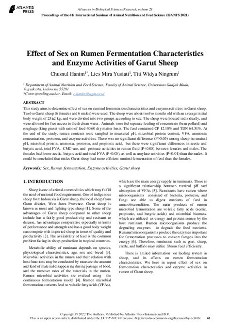 Pdf Effect Of Sex On Rumen Fermentation Characteristics And Enzyme