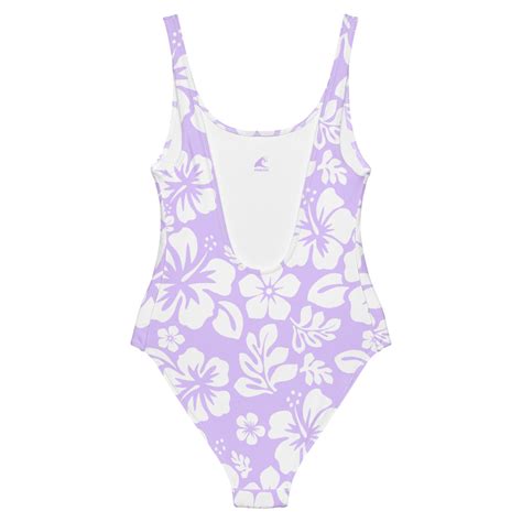 White And Lavender Hawaiian Flowers One Piece Swimsuit Navy One Piece