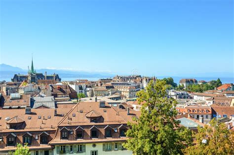 Beautiful Cityscape Of Lausanne Switzerland Photographed From View