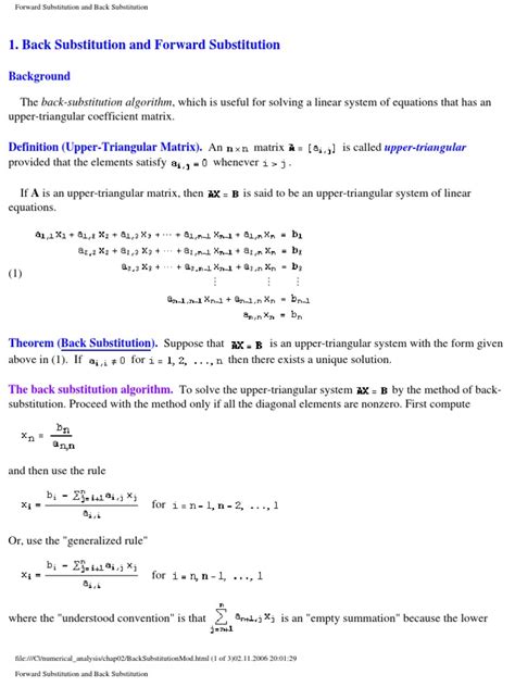 back substitution pdf system of linear equations matrix mathematics