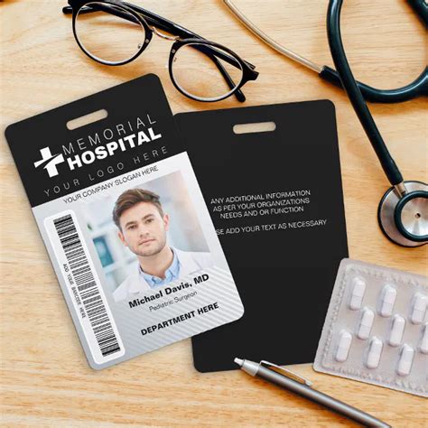 Black Hospital Id Badge With Photo And Barcode Zazzle