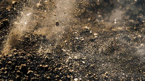 A Closeup Of Dusty Dirt With Fine Particles Seen In The Air And A