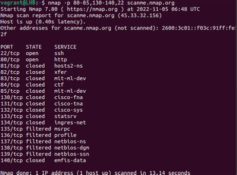 使用 Nmap 扫描目标网站中的端口 Nmap扫描端口