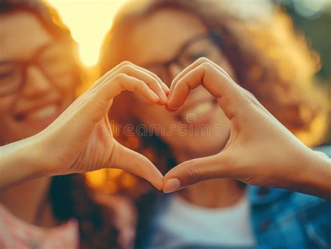 Friends Making A Heart Shape With Hands Stock Image Image Of Cheerful