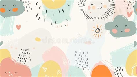 Abstract Pattern With Cute Sun And Cloud Illustrations Stock