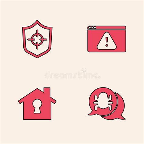 Set System Bug Shield Browser With Exclamation Mark And House Under