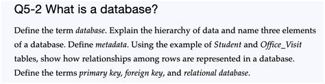 solved q5 2 what is a database define the term database
