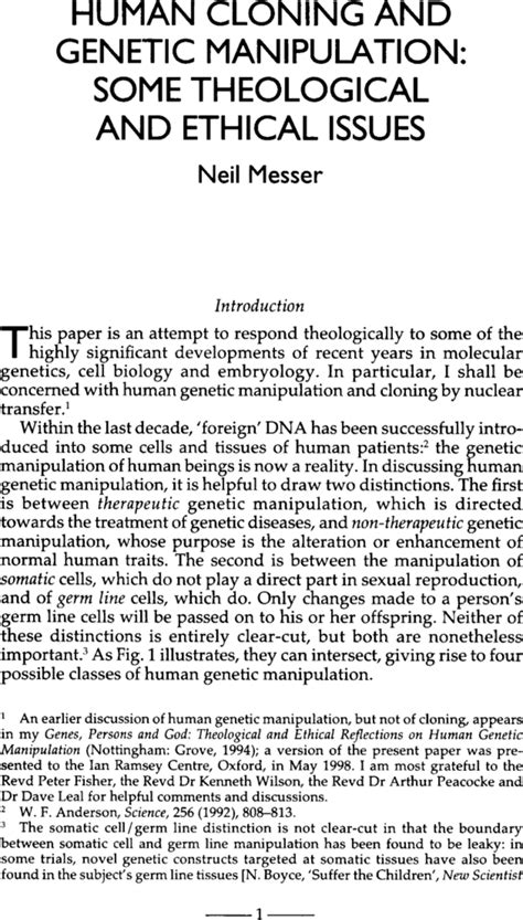 Human Cloning And Genetic Manipulation Some Theological And Ethical