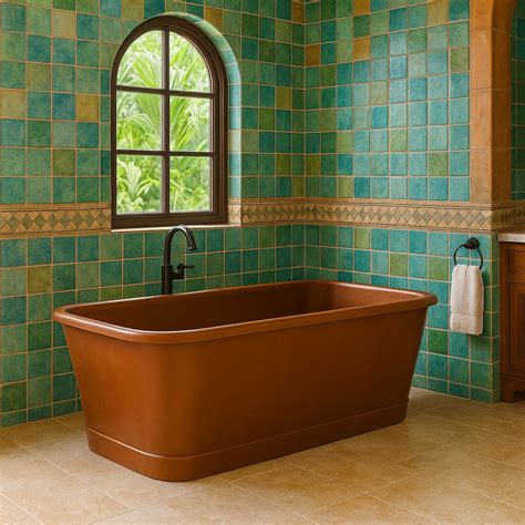 Rectangular Copper Bathtub Custom Handcrafted Minimalist Design