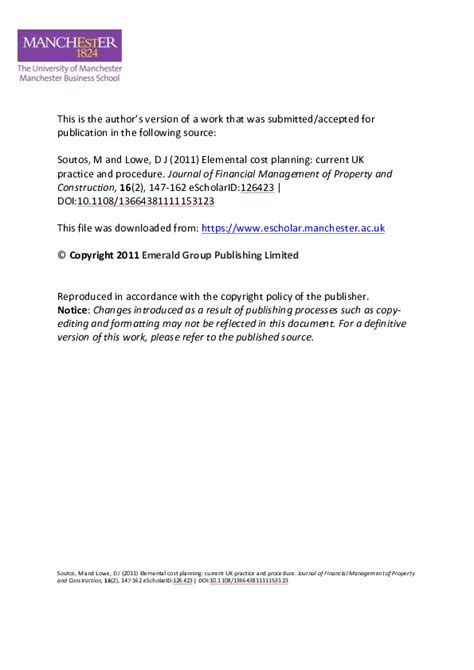 Pdf Elemental Cost Estimating Current Uk Practice And Procedure