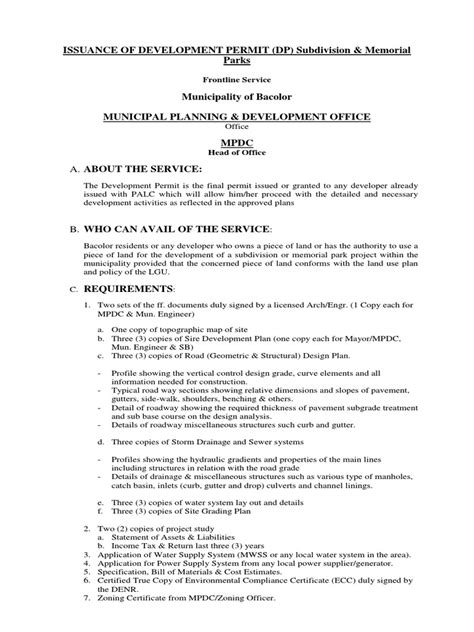 Issuance Of Development Permit Dp Subdivision Memorial Mpdc Pdf