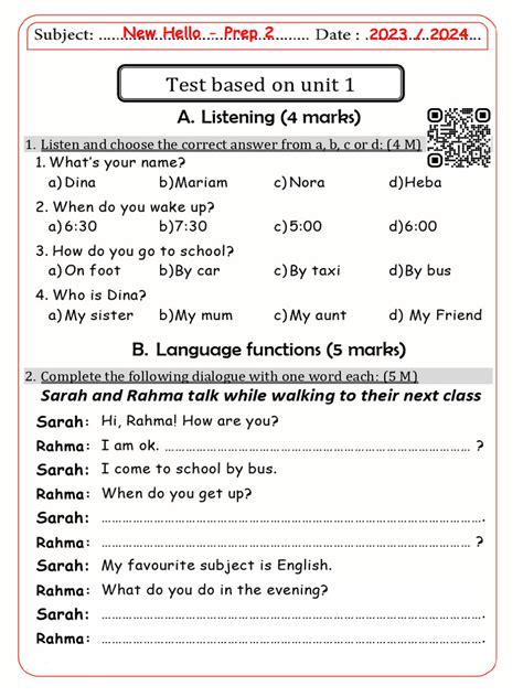 New Hello 2 1 امتحان Pdf Learning