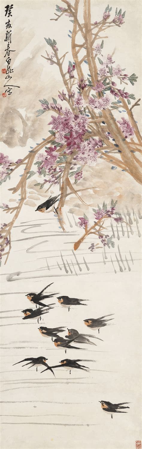 Wang Zhen 1867 1938 Peach Blossom And Swallows Christies