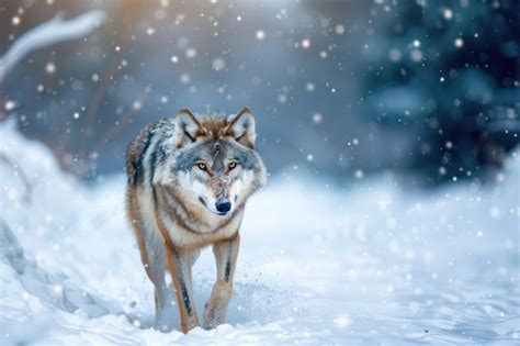Wolf In Snow Attractive Winter Scene With Wolf Close To Wolf In Snow