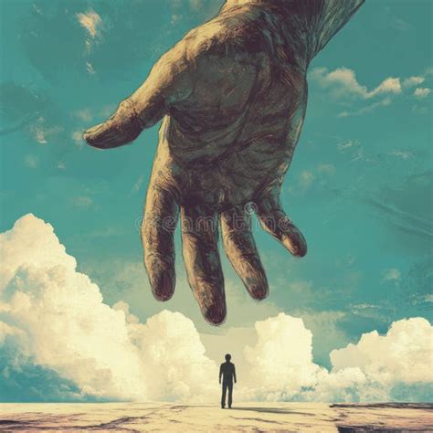 Surreal Scene Of A Giant Hand Reaching For A Lone Figure Amidst