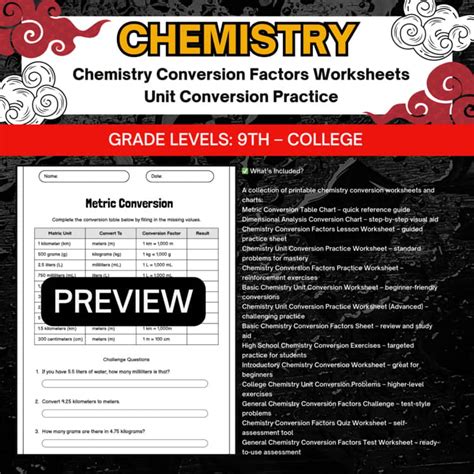 Chemistry Conversion Factors Worksheets Unit Conversion Practice