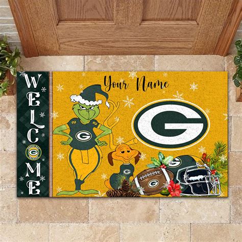 Green Bay Packers Grinch Christmas Welcome Football Doormat Nousty
