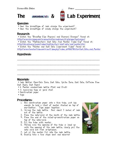 Coke And Mentos Experiment Worksheet Printable Word Searches