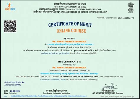 Python Machinelearning Geodata Isro Iirs Spatialanalytics Certificate Learningjourney