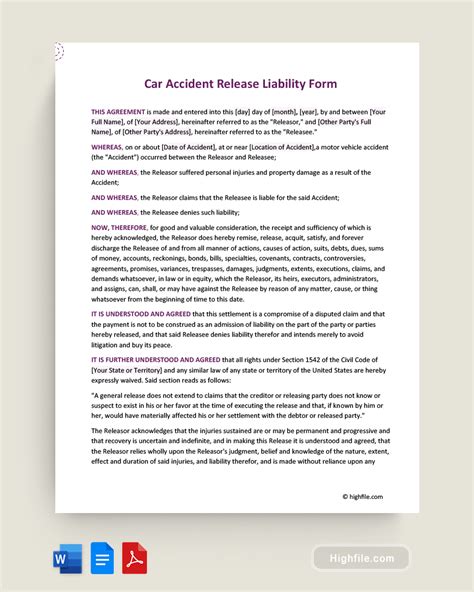 Best 12 Car Accident Release Liability Form Artofit