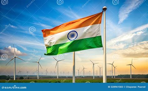 The Tricolour Dancing In The Wind The Indian Flag At A Wind Farm Ai