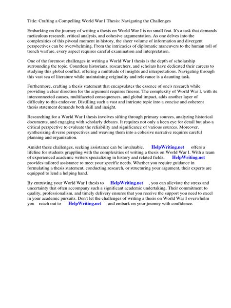 World War 1 Thesis Statement Pdf