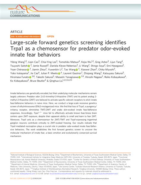 Pdf Large Scale Forward Genetics Screening Identifies Trpa1 As A
