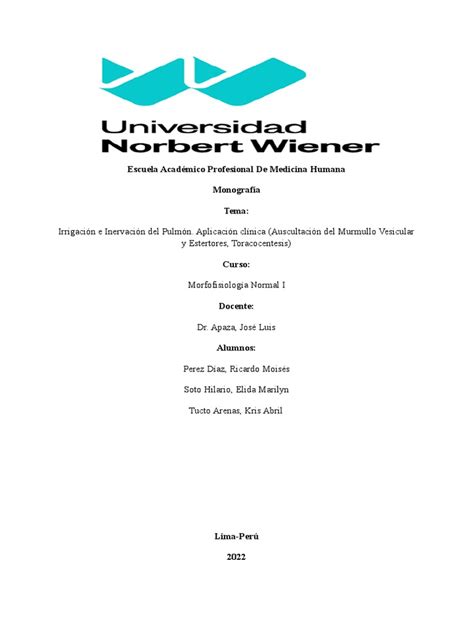 Irrigación E Inervación Del Pulmón Aplicación Clínica Auscultación Del Murmullo Vesicular Y