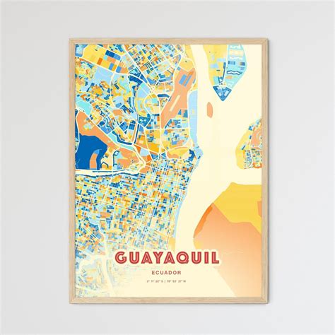 Guayaquil Art Print Ecuador City Map Colorful Wall Art Coastal Map