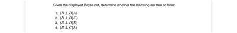 Solved Given The Displayed Bayes Net Determine Whether The