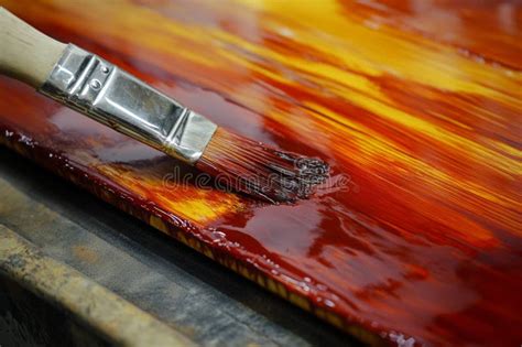 Applying A Fresh Coat Of Varnish To Vibrant New Wooden Panels With A Brush For A Glossy Finish