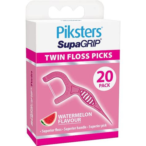 Piksters Supagrip Twin Floss Picks Watermelon Flavour 20 Pack Woolworths