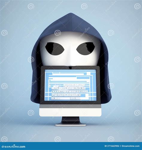 Cute Anonymous Hacker With Hoodie And Computer Monitor Concept Of Ethical Hacking