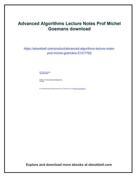 Advanced Algorithms Lecture Notes Prof Michel Goemans Pdf