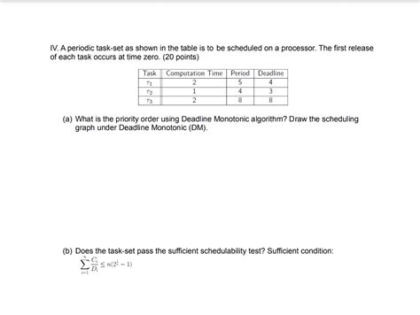 Solved Iv A Periodic Task Set As Shown In The Table Is To