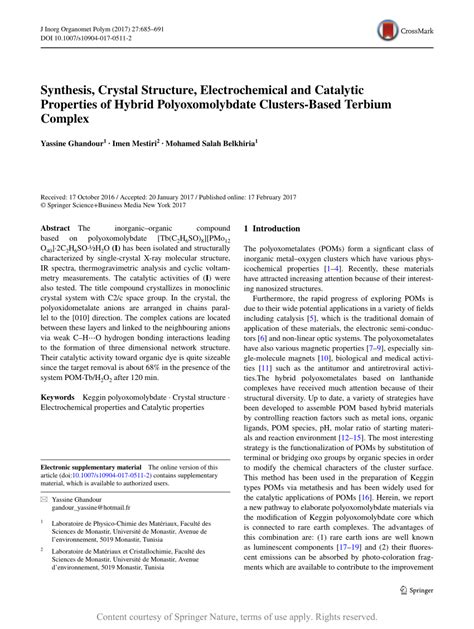 Synthesis Crystal Structure Electrochemical And Catalytic Properties